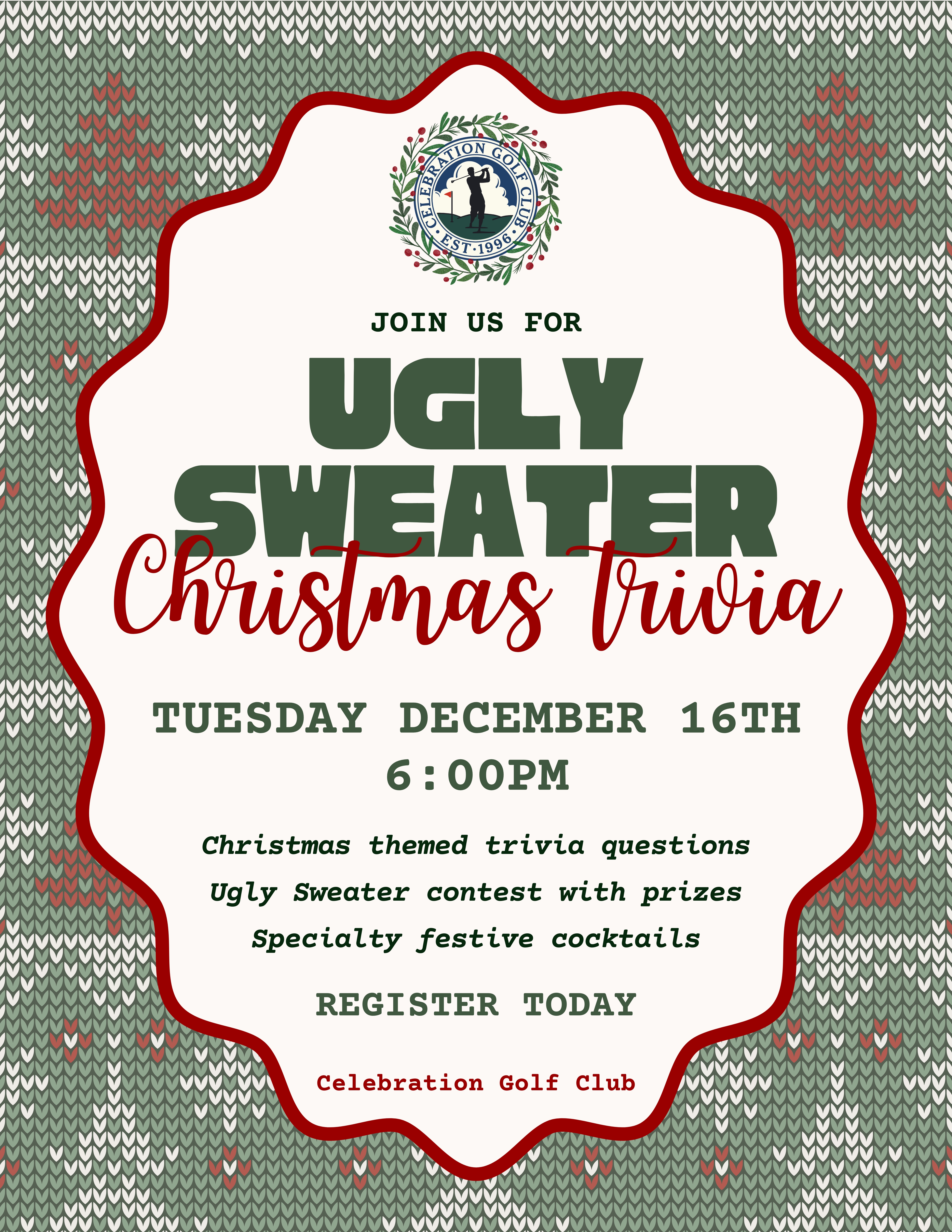 Ugly Sweater Christmas Trivia - Celebration Golf Club